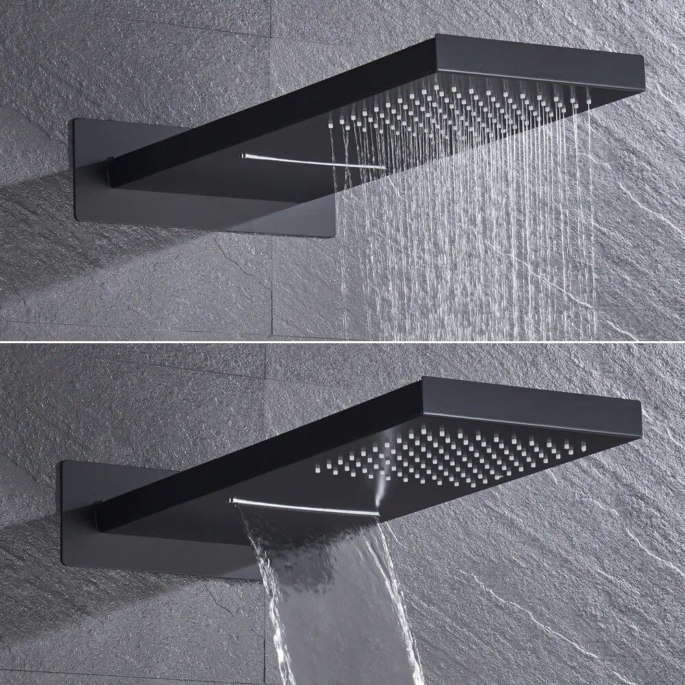 Luxury Waterfall Rainfall Shower Faucet Thermostat Valve Mixers Wall ...