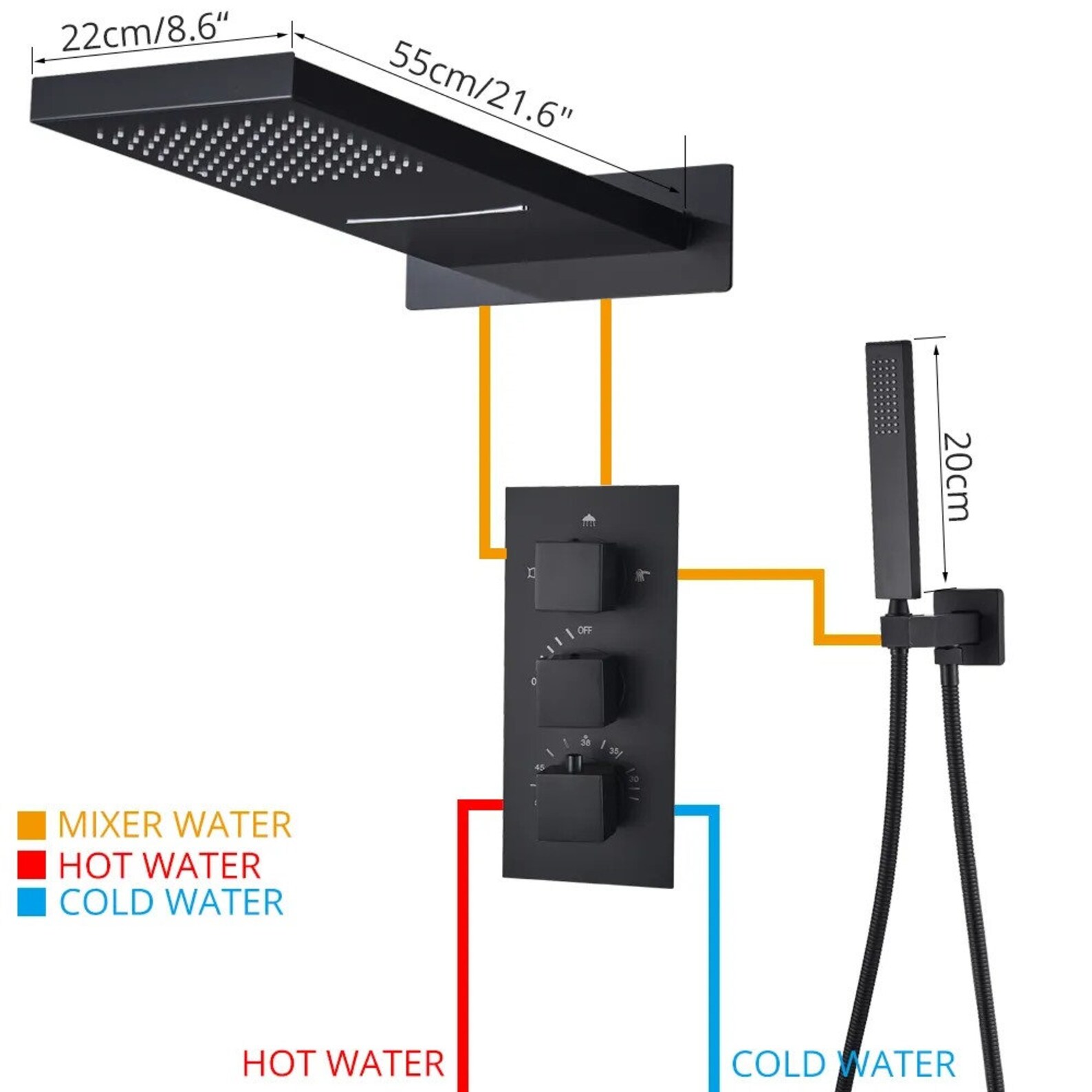 Luxury Waterfall Rainfall Shower Faucet Thermostat Valve Mixers Wall ...