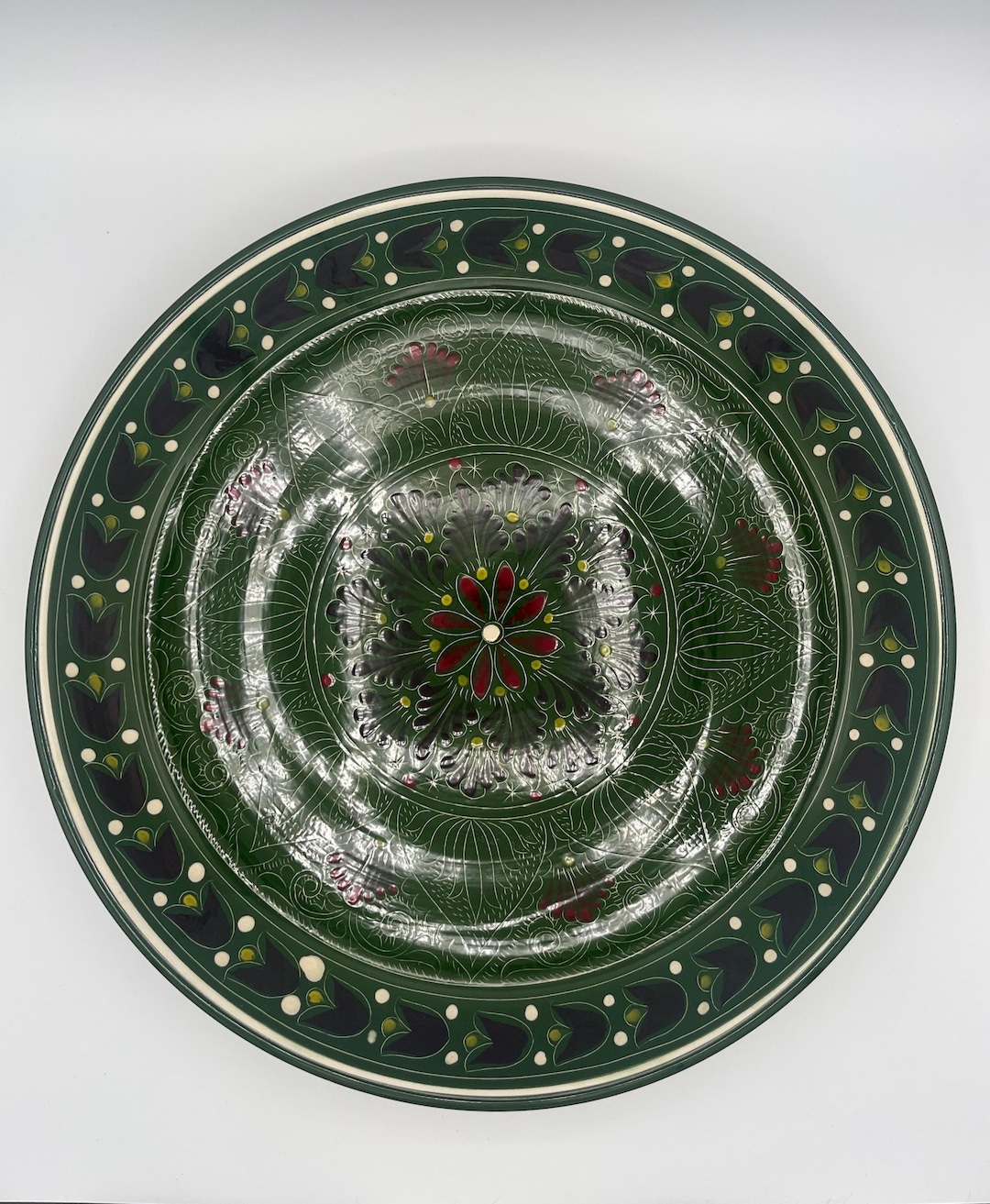 Handmade Uzbek Ceramic Lagan: Rishtan Pottery Dish, Green Tilma Tile ...