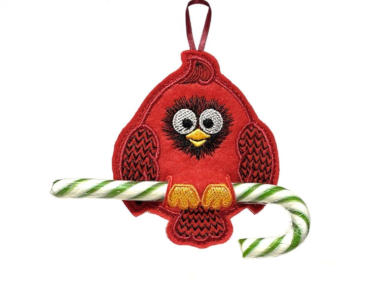 Christmas Candy Cane Holder Cardinal Machine Embroidery Design - DIY ...