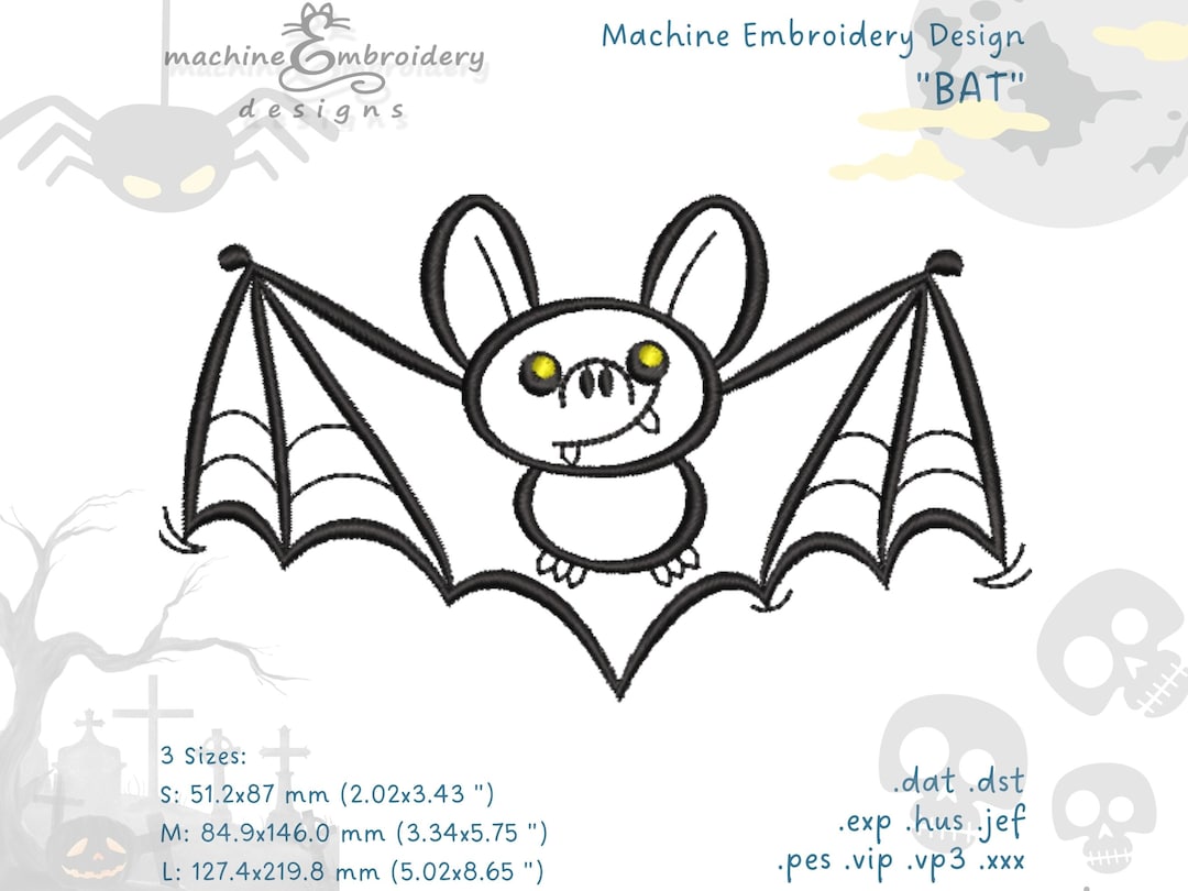 Bat Machine Embroidery Design, Instant Download, Digital Embroidery ...