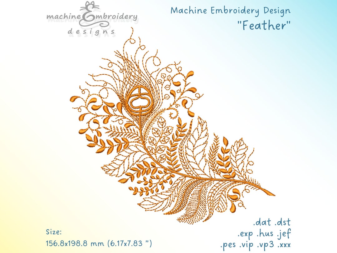 Peacock Feather Machine Embroidery Design, Digital File, Bird Feather ...