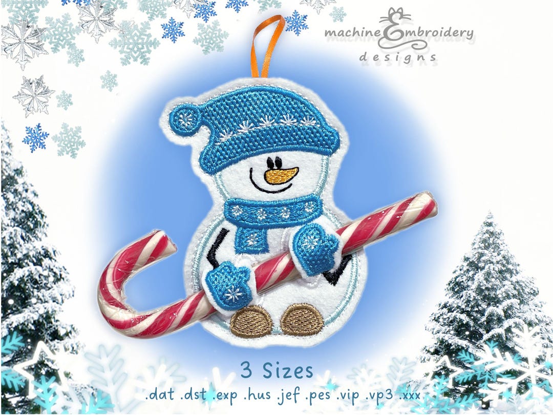Christmas Candy Cane Holder Snowman Machine Embroidery Design - DIY ITH ...
