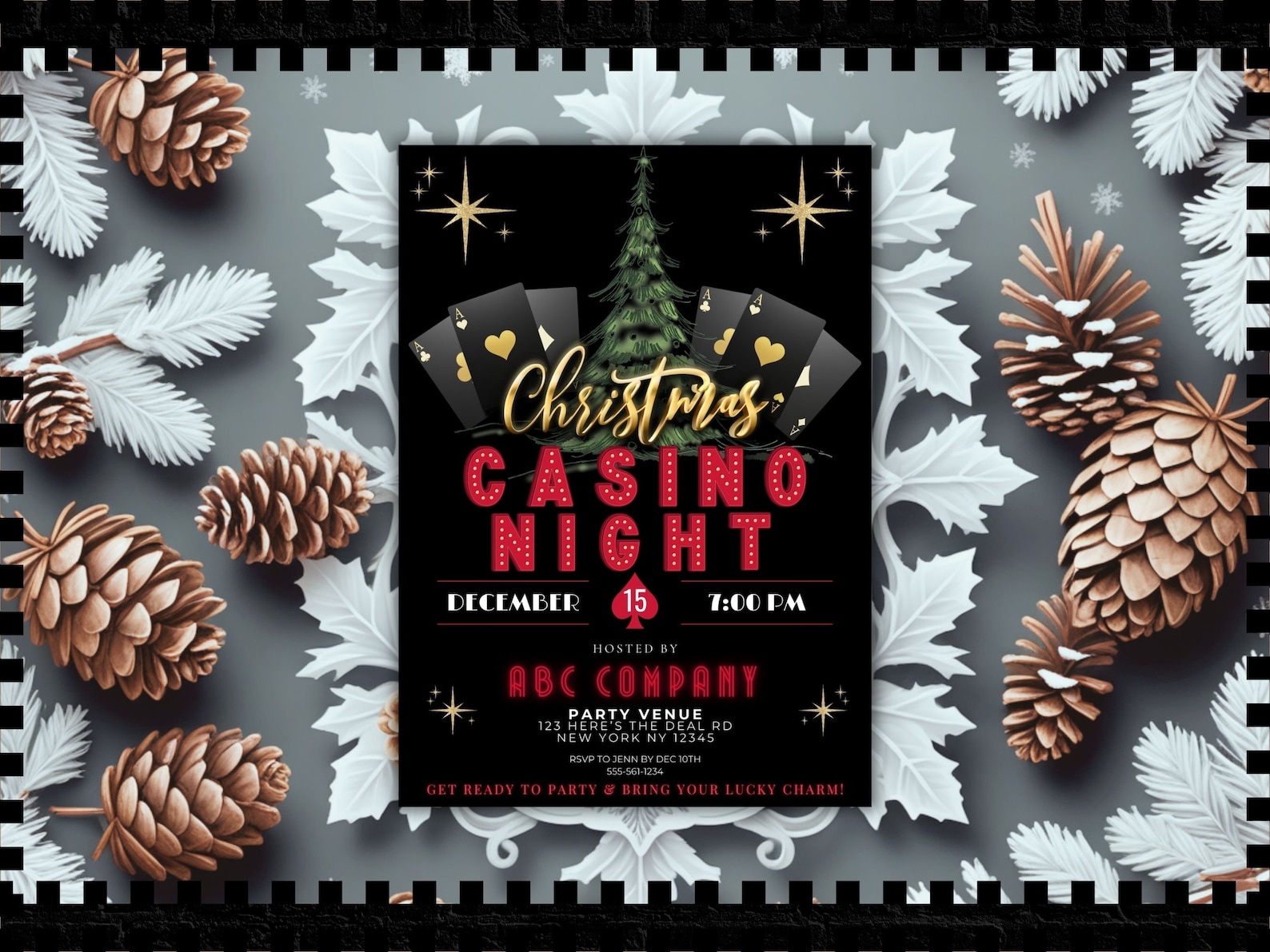 Editable Christmas Holiday Casino Party Winter Casino Theme Invitation ...