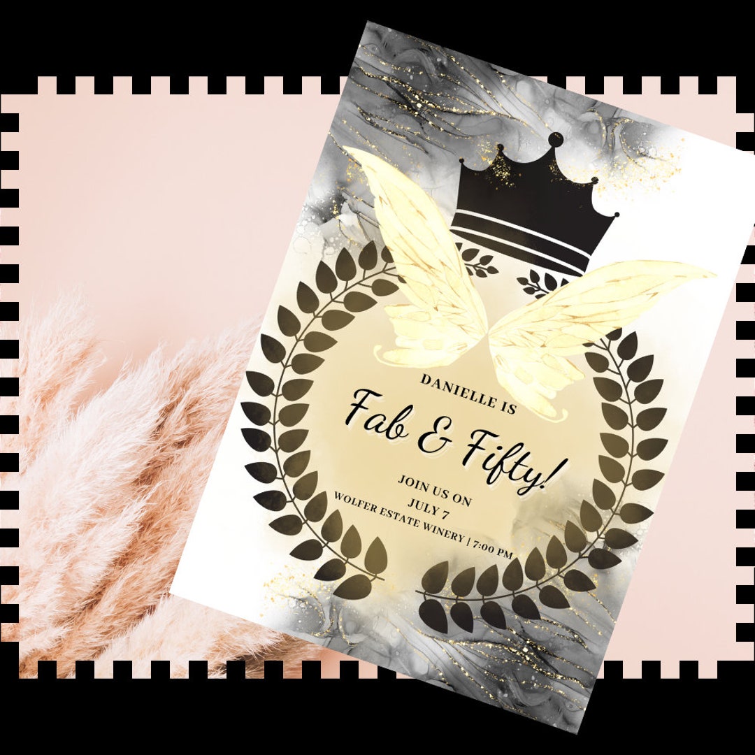 Editable Gold Fab & Fifty 50th Birthday Digital Mobile Printable ...