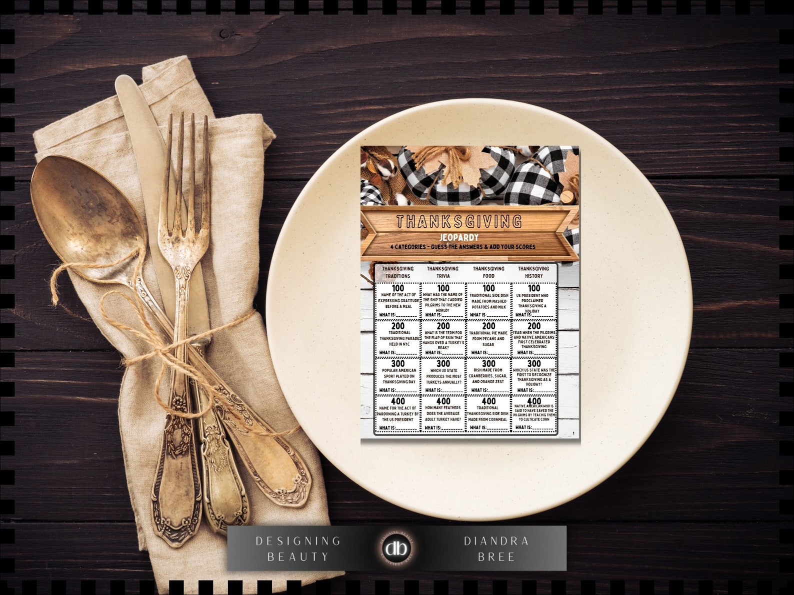 Thanksgiving Jeopardy Party Game Printable Rustic Pumpkin Fall Activity ...