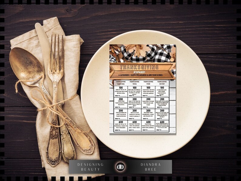 Thanksgiving Jeopardy Party Game Printable Rustic Pumpkin Fall Activity ...