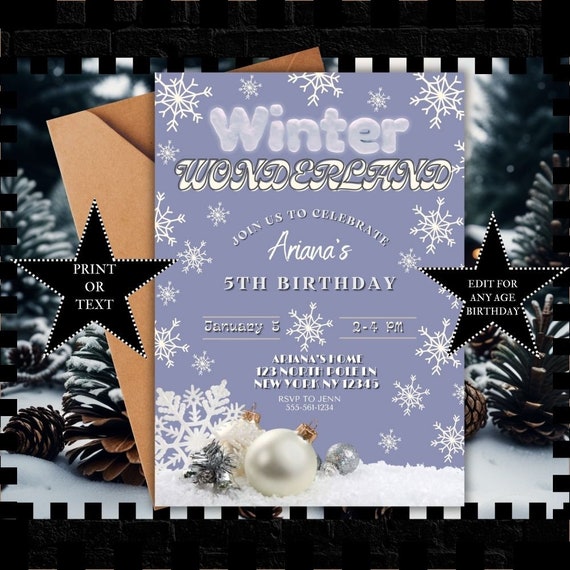 Snowflake Birthday Party Invitation Template Swirly Snowflake