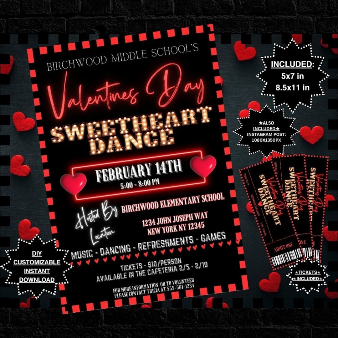 Editable Valentines Day Sweetheart Dance Flyer School Dance Flyer ...
