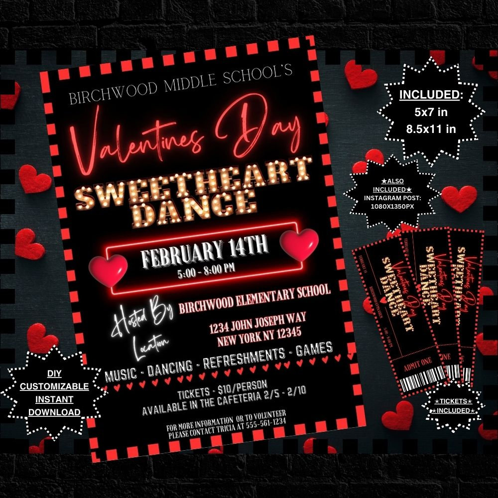 Editable Valentines Day Sweetheart Dance Flyer School Dance Flyer ...