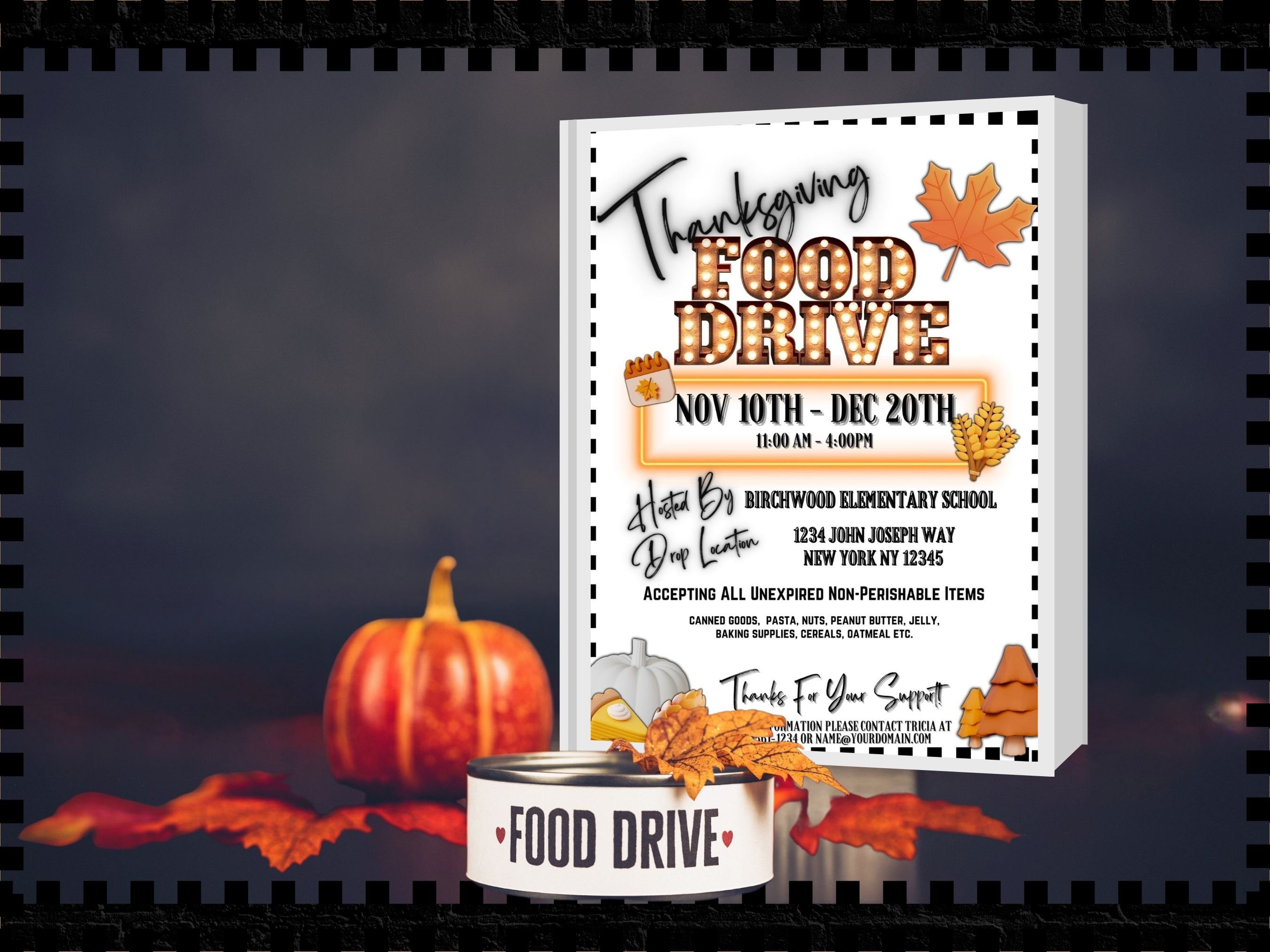 Editable Thanksgiving Fall Food Drive Flyer Community Hunger Drive ...