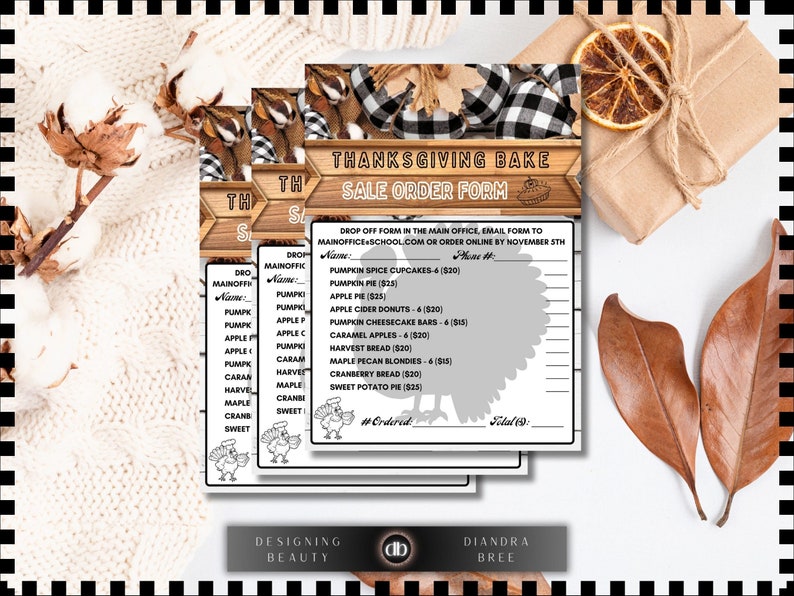 Editable Thanksgiving Bake Sale Order Form Flyer Template Printable ...