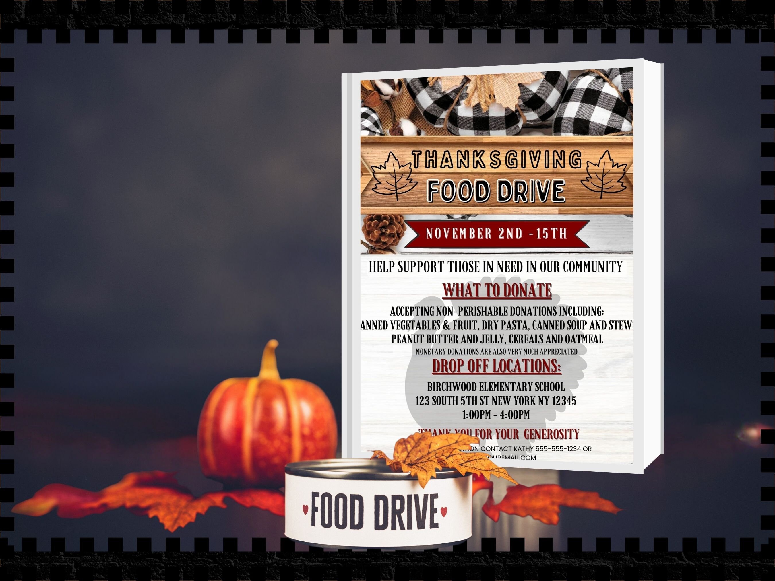 Editable Thanksgiving Food Drive Flyer Community Hunger Drive Fall ...