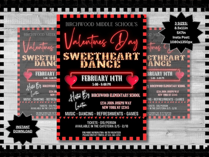 Editable Valentines Day Sweetheart Dance Flyer School Dance Flyer ...