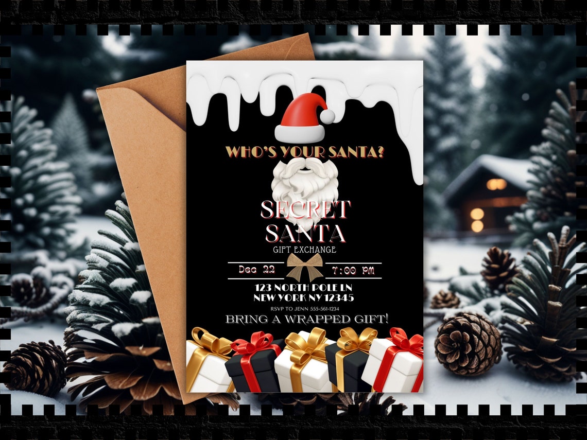 Editable Secret Santa Gift Exchange Digital Christmas Party Invitation ...