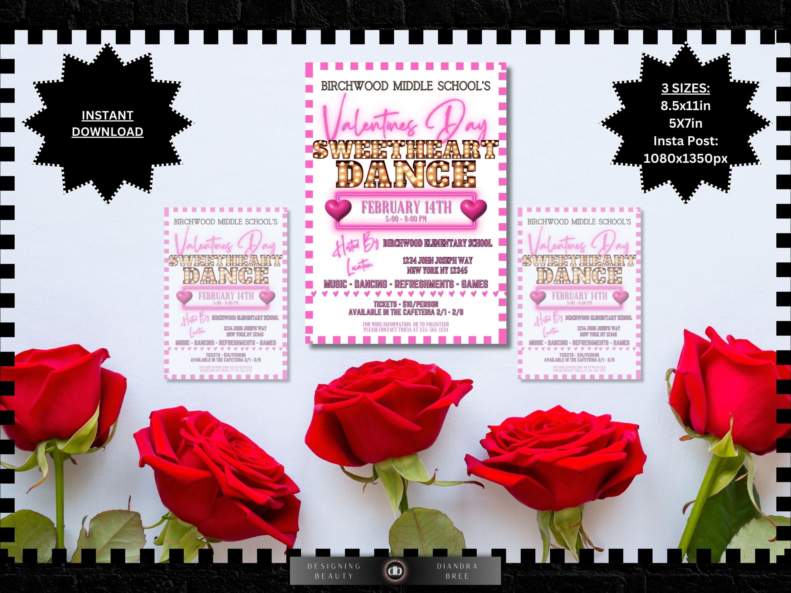 Editable Valentines Day Sweetheart Dance Flyer School Dance Flyer ...