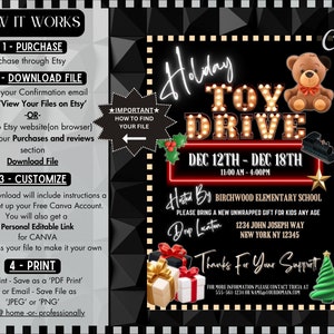 Editable Holiday Toy Drive Christmas Flyer Community Toy Donation Sign ...