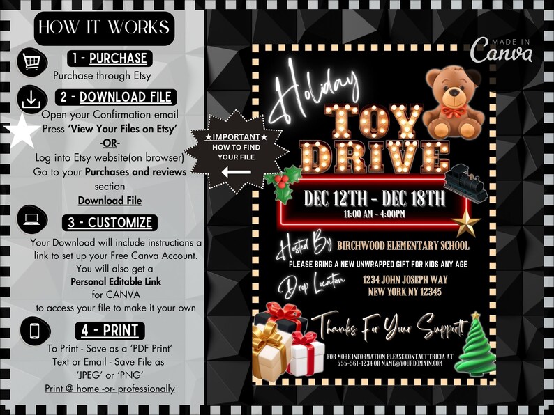 Editable Holiday Toy Drive Christmas Flyer Community Toy Donation Sign ...