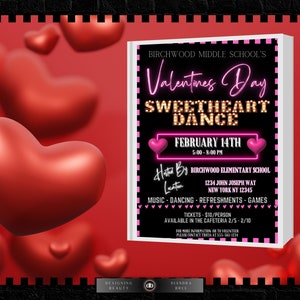 Editable Valentines Day Sweetheart Dance Flyer School Dance Flyer ...