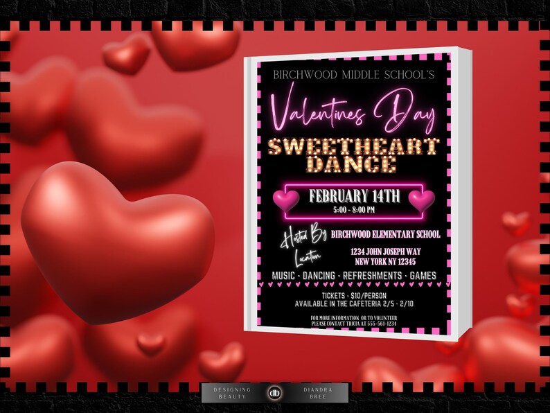 Editable Valentines Day Sweetheart Dance Flyer School Dance Flyer ...