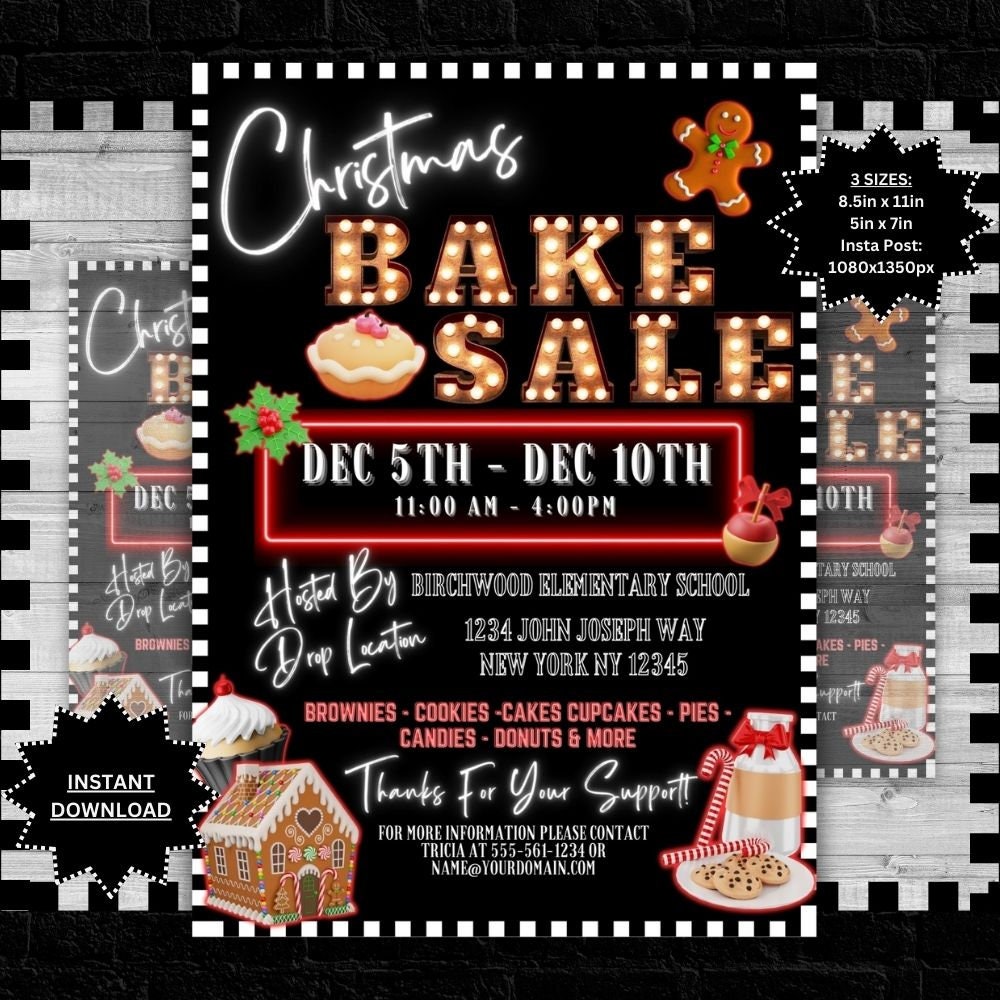 Editable Christmas Bake Sale Flyer Sign for Charity Church School ...