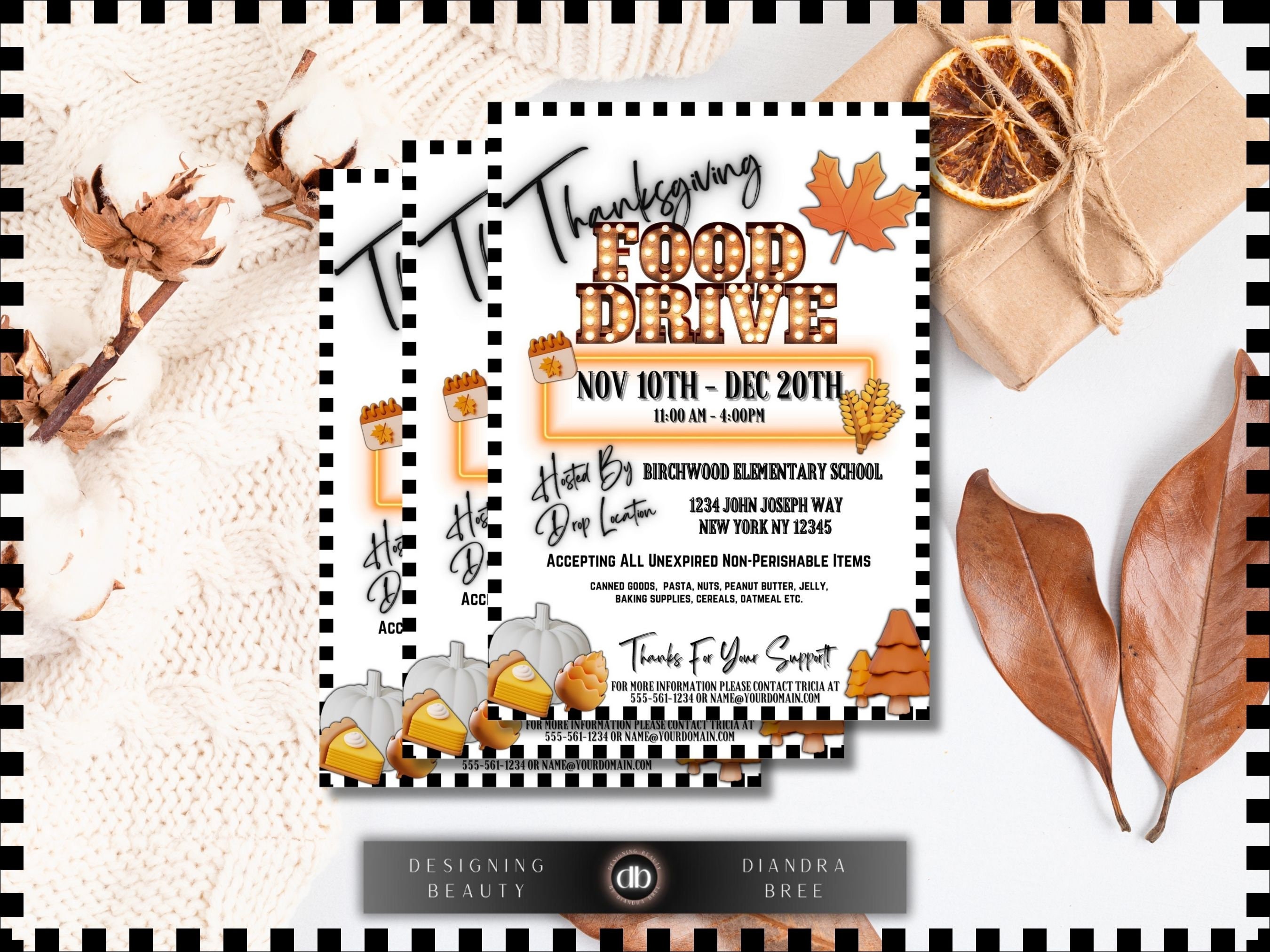 Editable Thanksgiving Fall Food Drive Flyer Community Hunger Drive ...