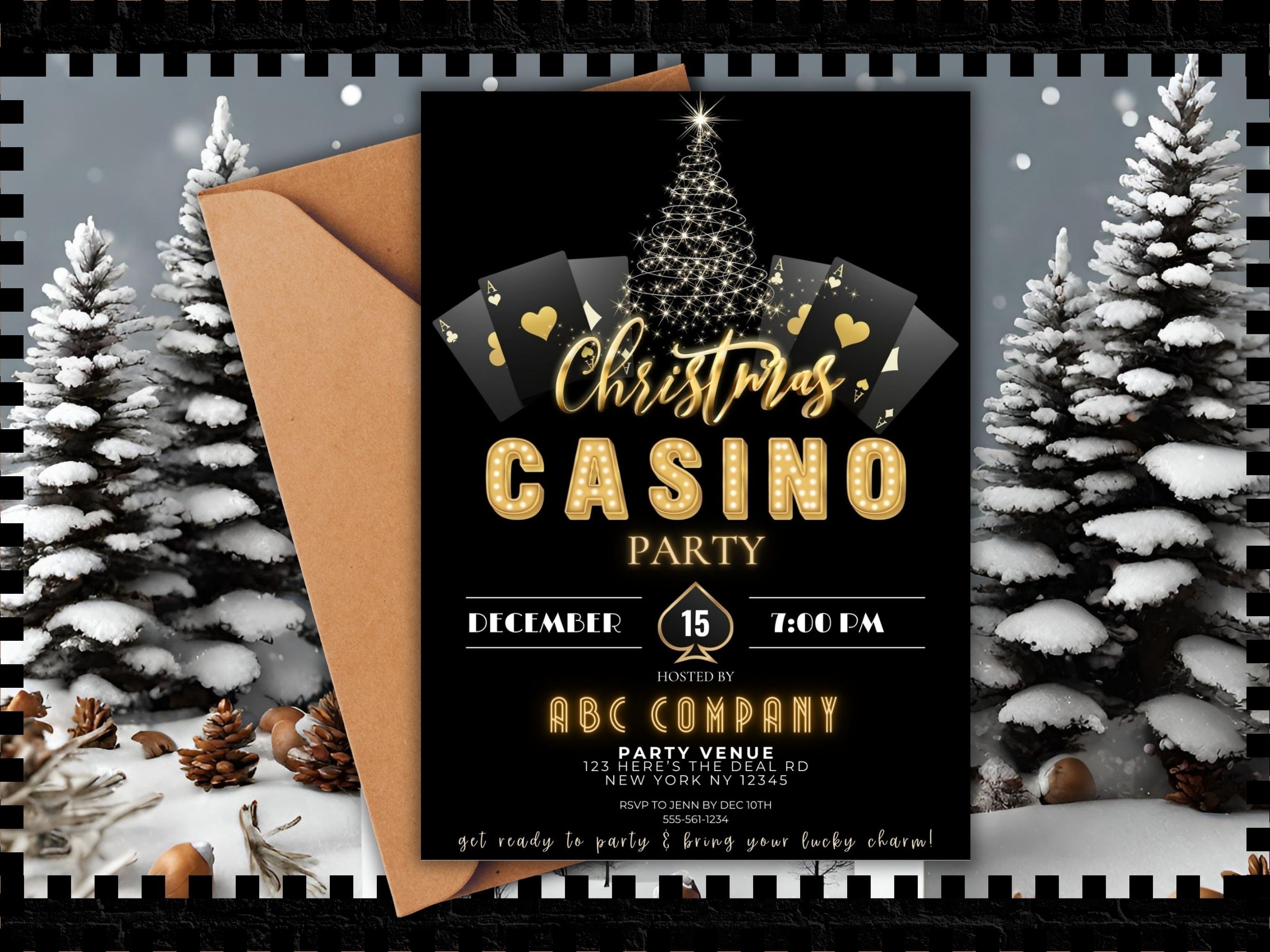Editable Christmas Holiday Casino Party Winter Casino Theme Invitation ...
