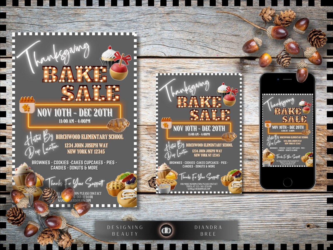 Editable Thanksgiving Fall Bake Sale Flyer Custom Fall Bake Sale ...