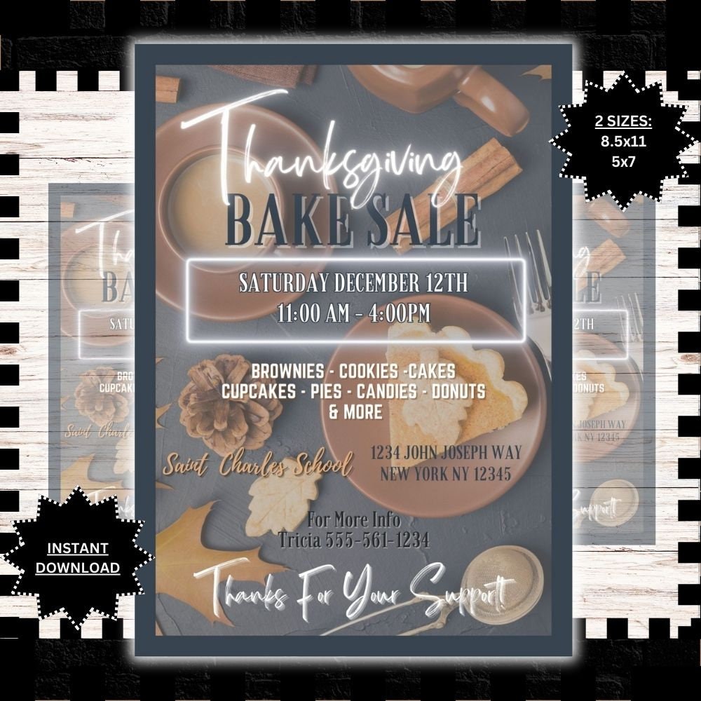 Editable Thanksgiving Fall Bake Sale Flyer Custom Fall Bake Sale ...