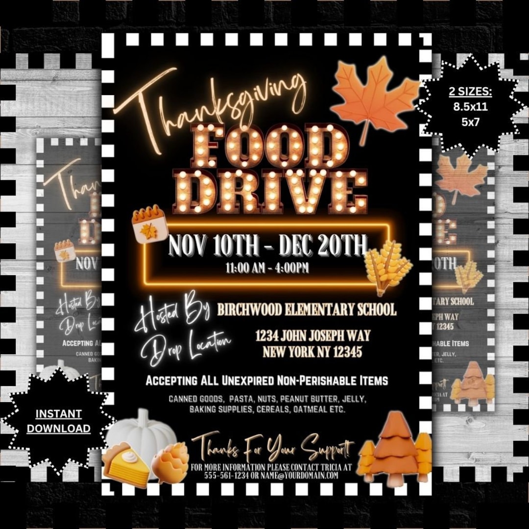 Editable Thanksgiving Fall Food Drive Flyer Community Hunger Drive ...
