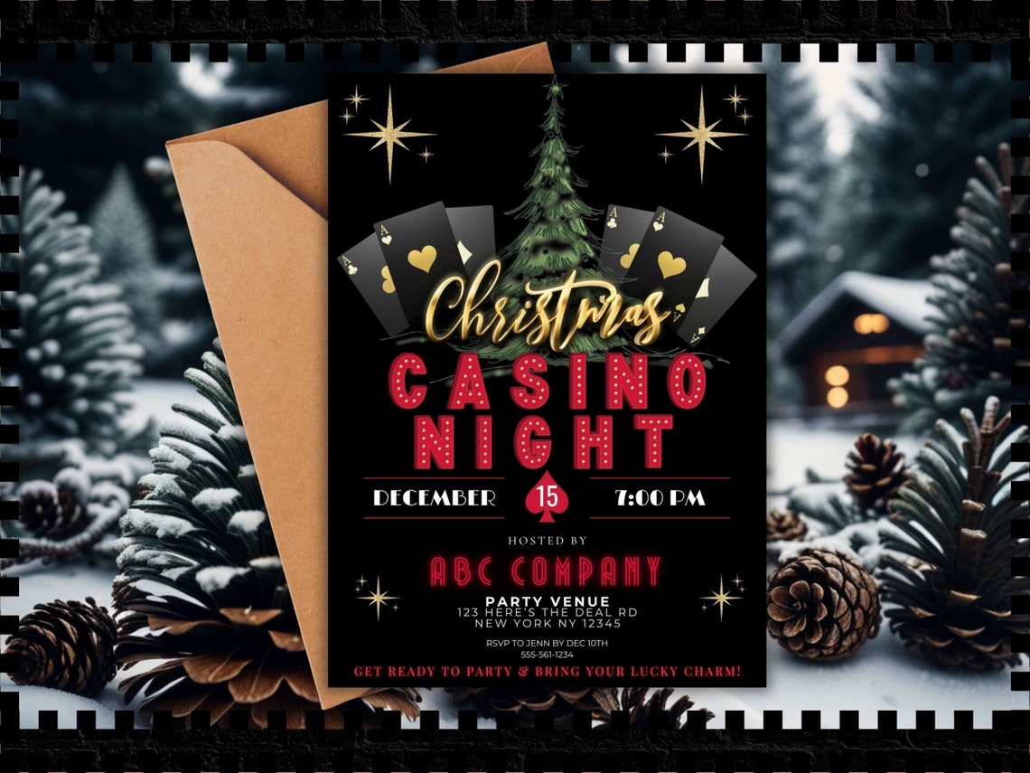 Editable Christmas Holiday Casino Party Winter Casino Theme Invitation ...