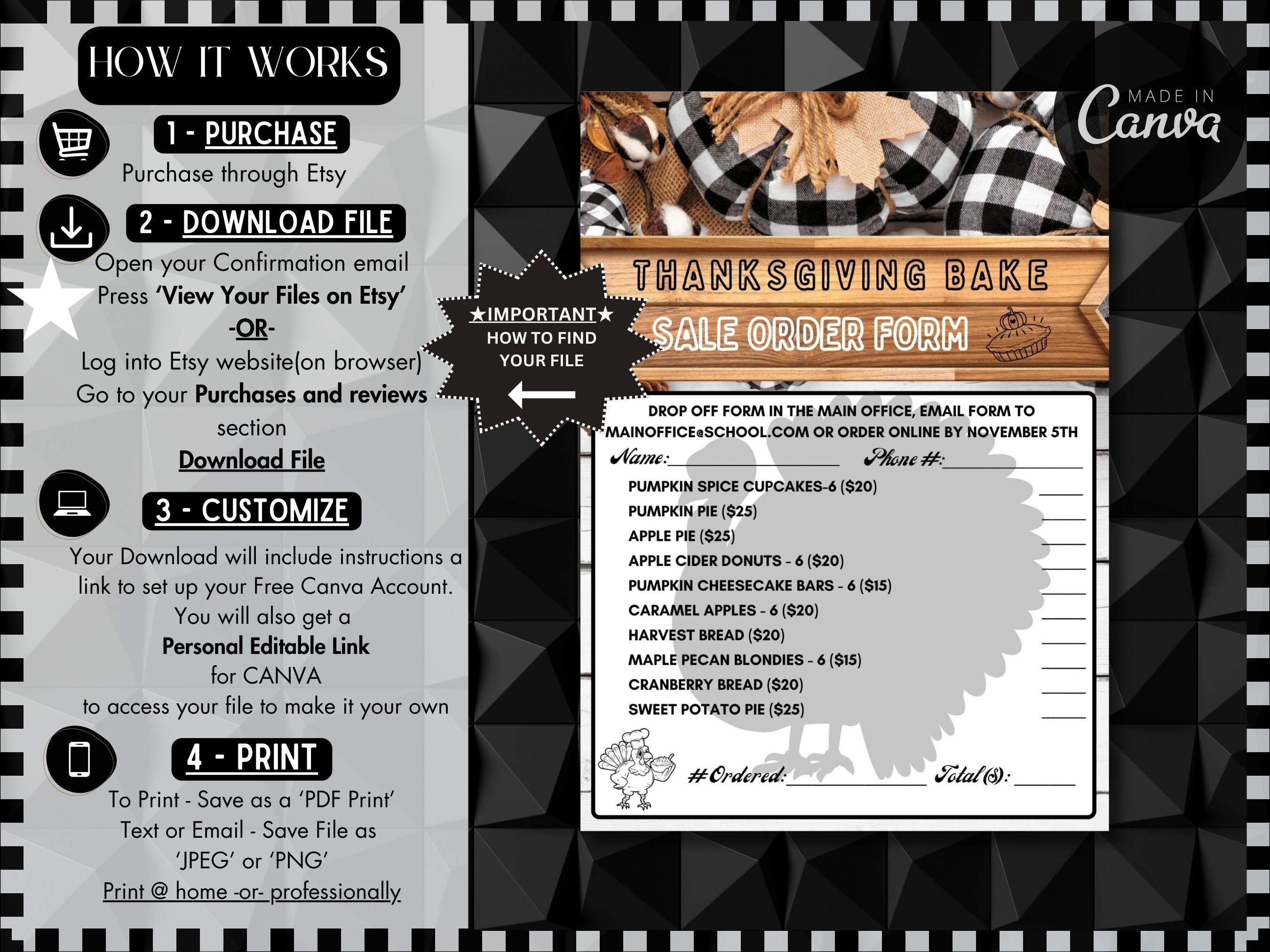 Editable Thanksgiving Bake Sale Order Form Flyer Template Printable ...