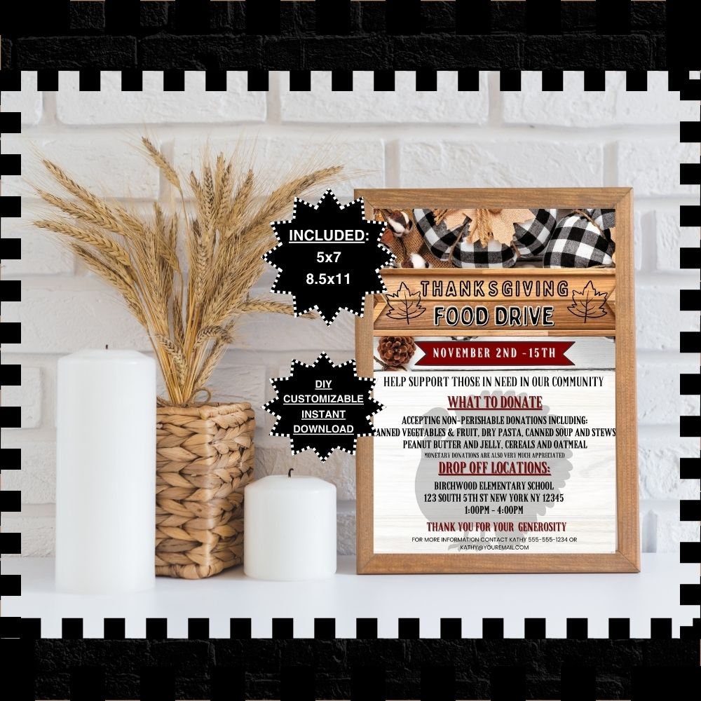 Editable Thanksgiving Food Drive Flyer Community Hunger Drive Fall ...