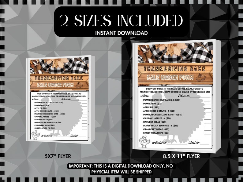 Editable Thanksgiving Bake Sale Order Form Flyer Template Printable ...