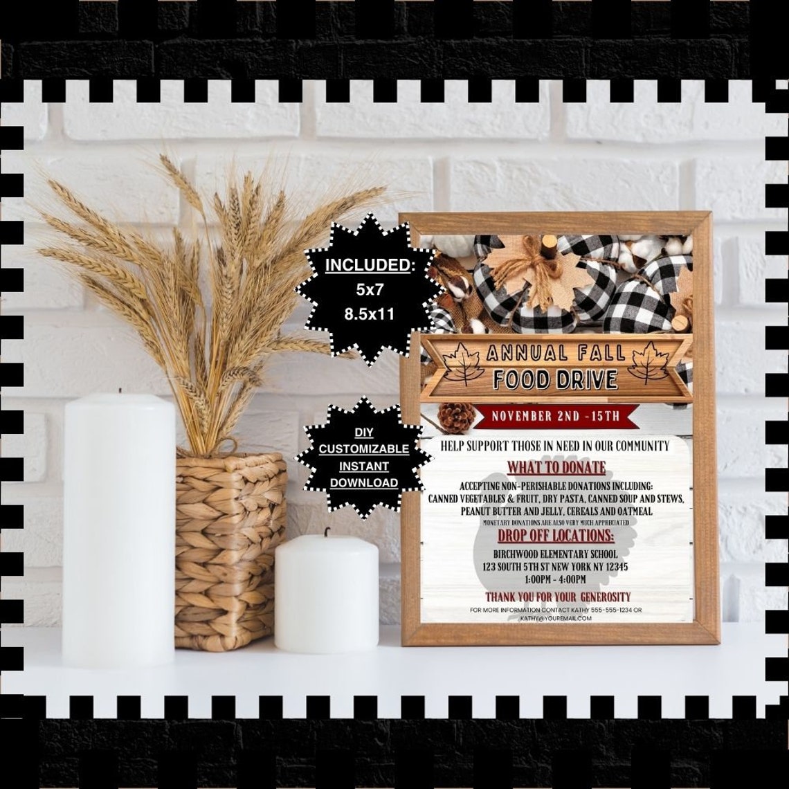 Editable Annual Fall Food Drive Flyer Community Hunger Drive Autumn ...