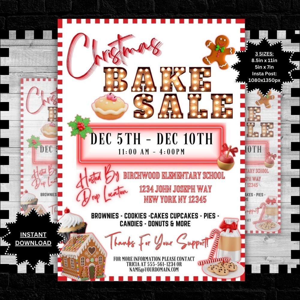 Editable Christmas Bake Sale Flyer Sign for Charity Church School ...