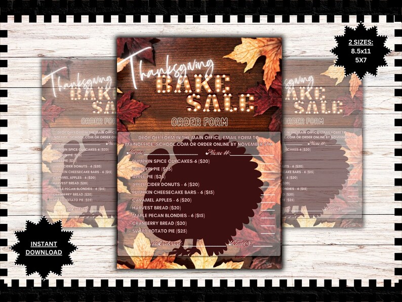 Editable Thanksgiving Bake Sale Order Form Flyer Template Printable ...