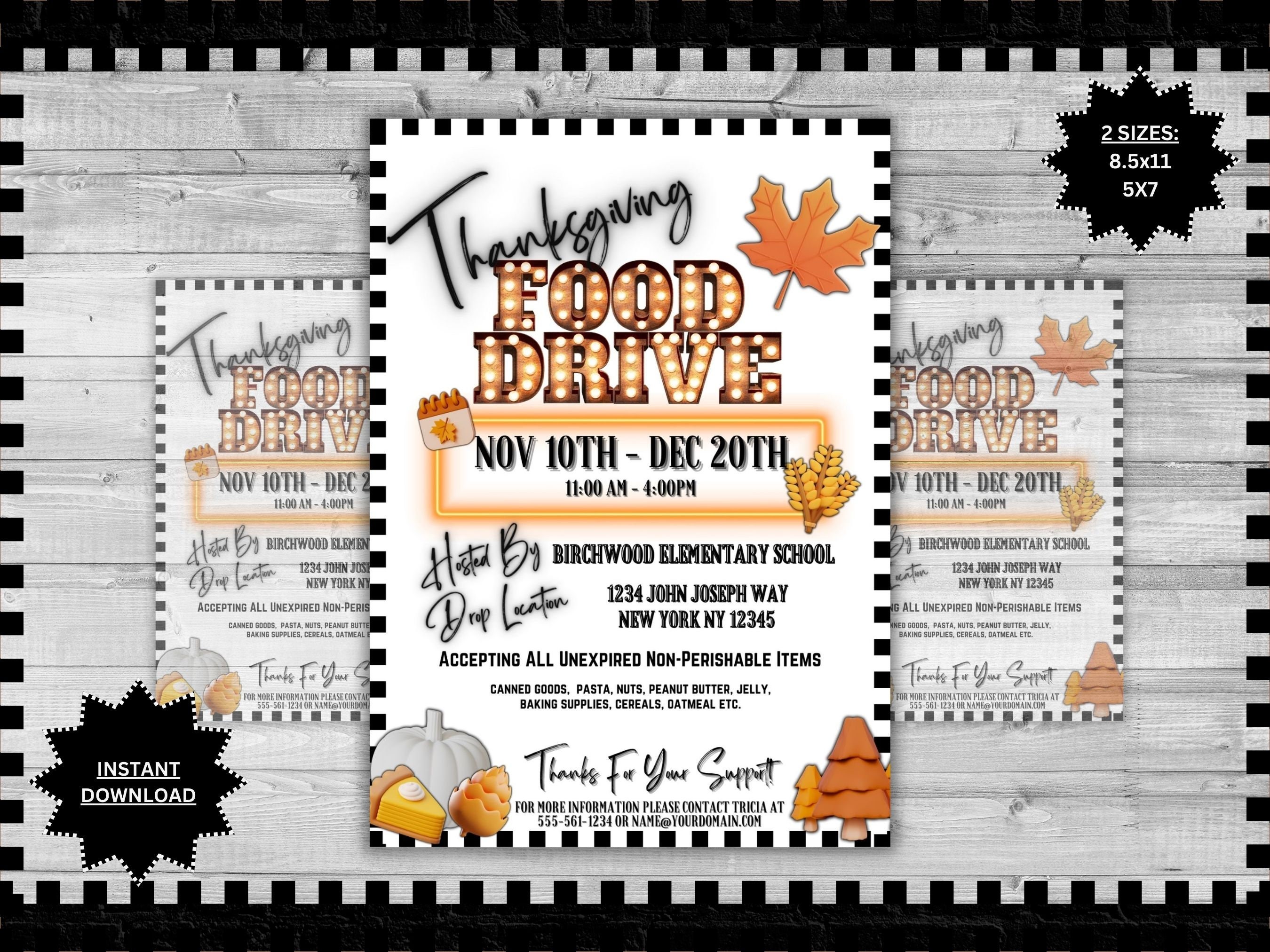 Editable Thanksgiving Fall Food Drive Flyer Community Hunger Drive ...