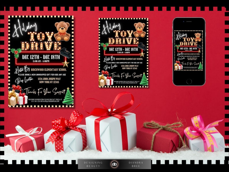 Editable Holiday Toy Drive Christmas Flyer Community Toy Donation Sign ...