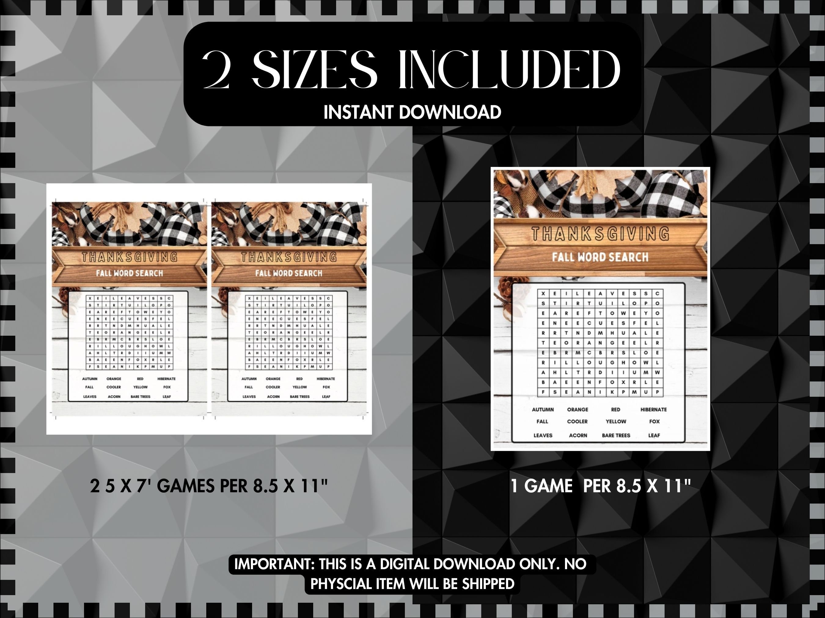 Thanksgiving Fall Word Search Puzzle Friendsgiving Party Game Printable ...