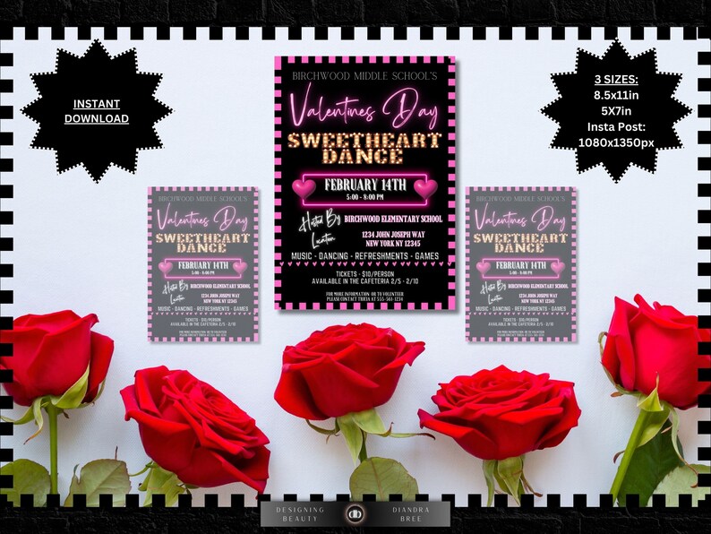 Editable Valentines Day Sweetheart Dance Flyer School Dance Flyer ...