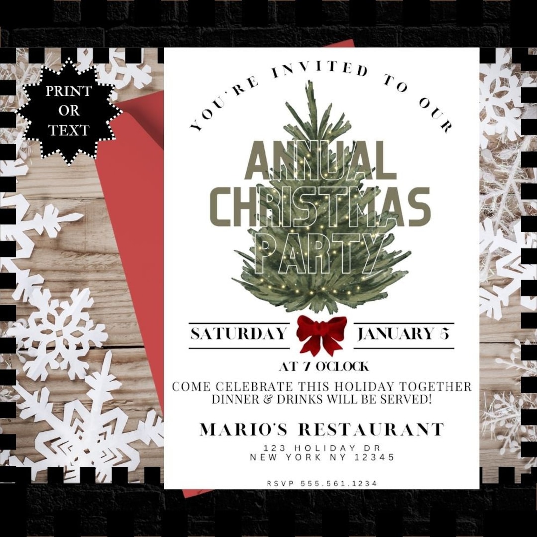 Annual Christmas Party Invite Watercolor Work Christmas Invitation Printable Holiday Template ...