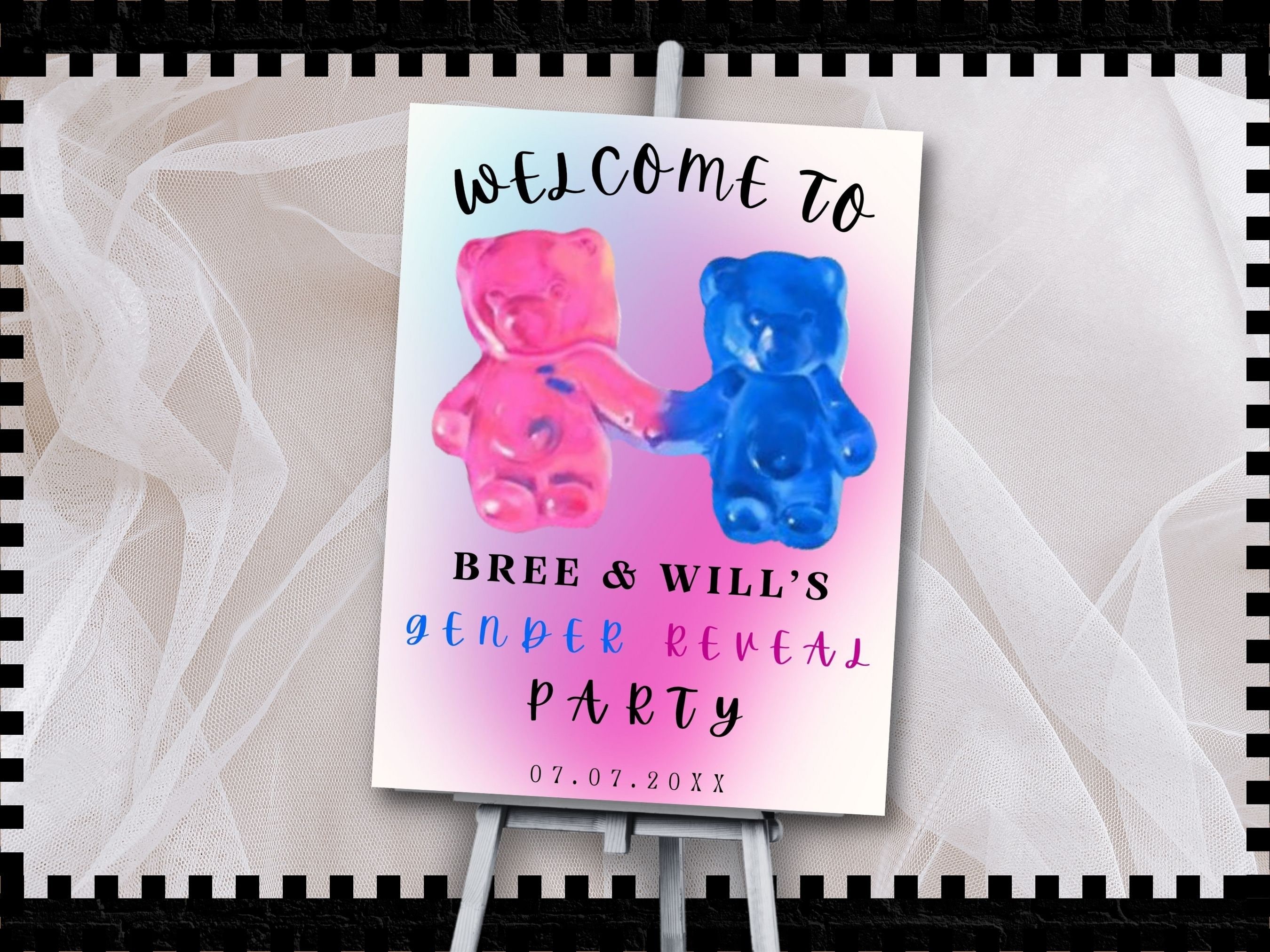 Editable Can Bearly Wait Gender Reveal Welcome Sign Gummy Bear He or ...