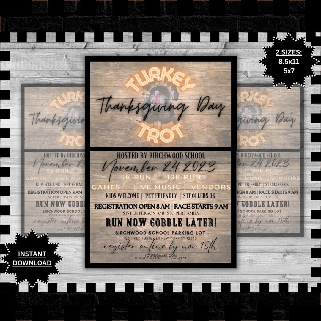 Editable Thanksgiving Turkey Trot Flyer Thanksgiving Day - Etsy