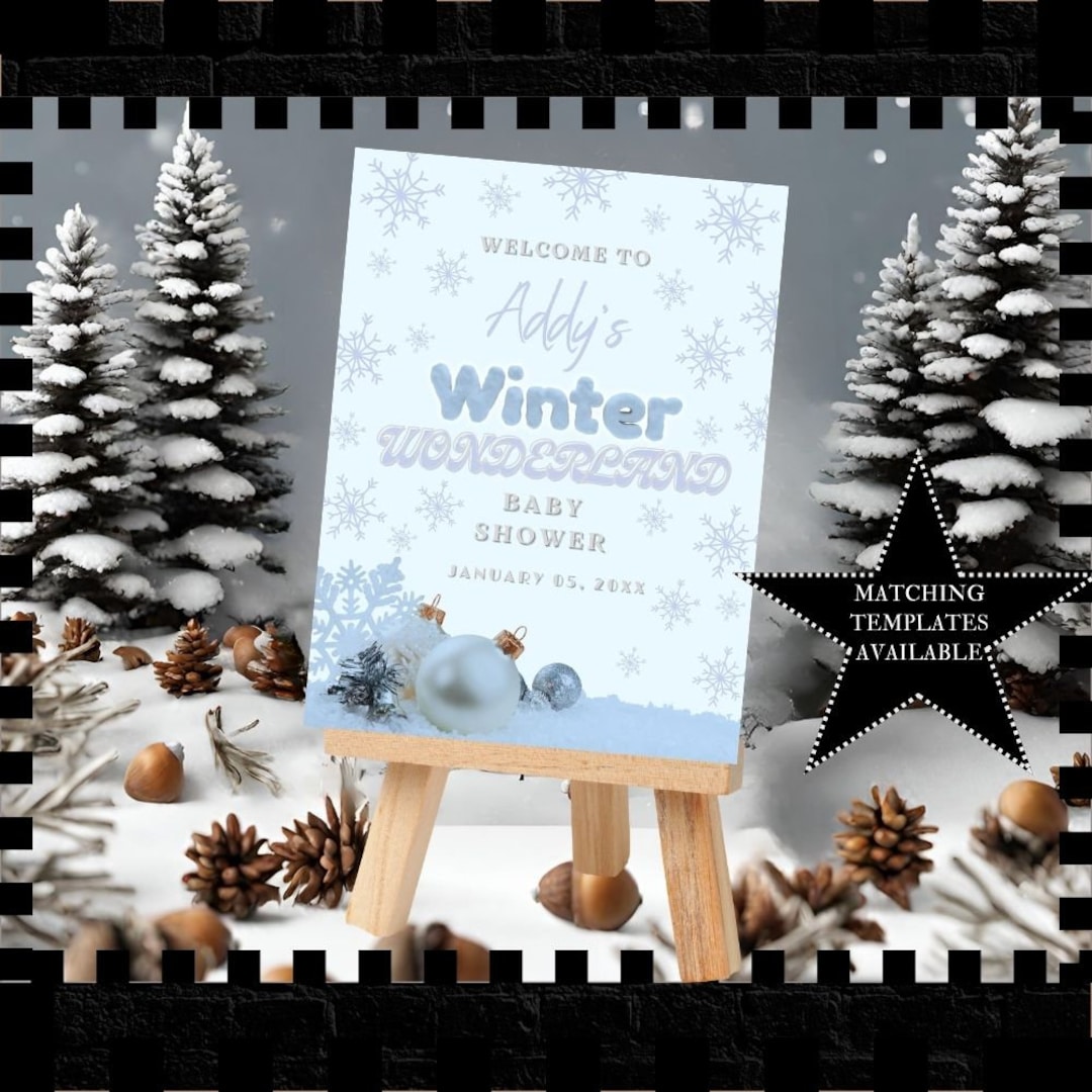 Editable Winter Wonderland Baby Shower Welcome Sign Template Snowflake ...
