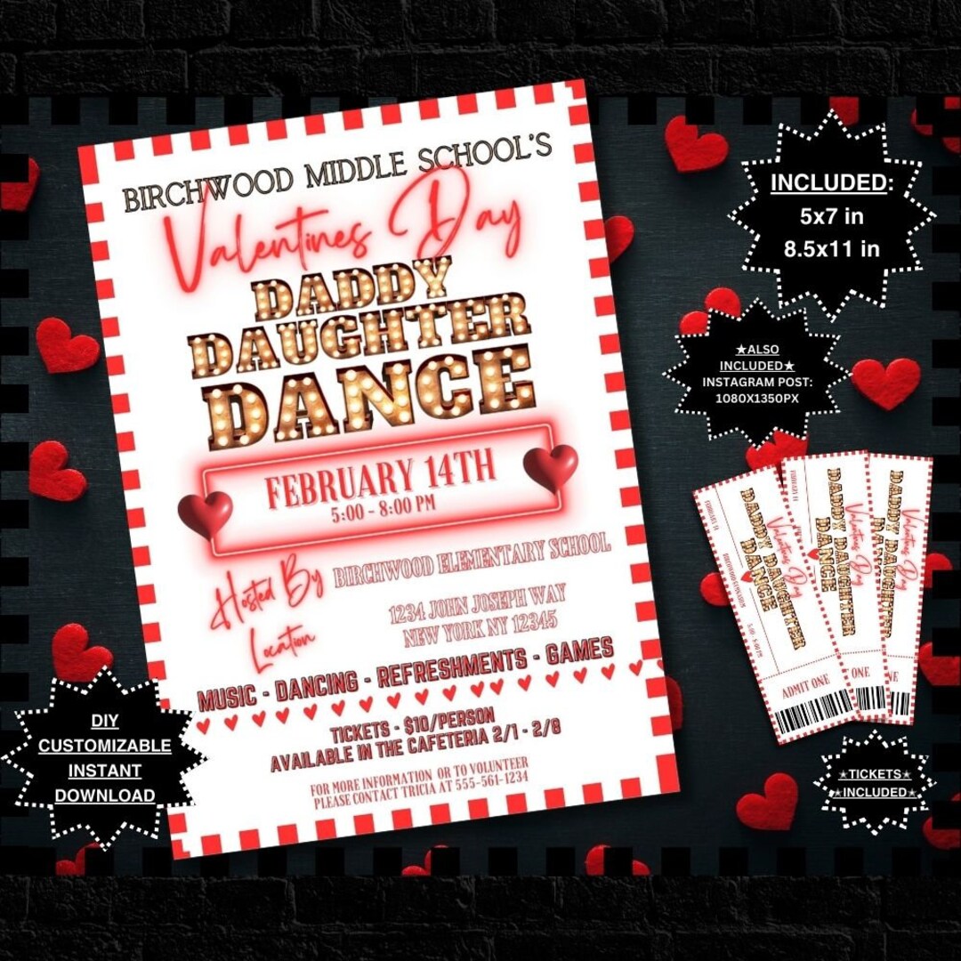 Editable Valentines Day Daddy Daughter Dance Flyer School Dance Flyer ...