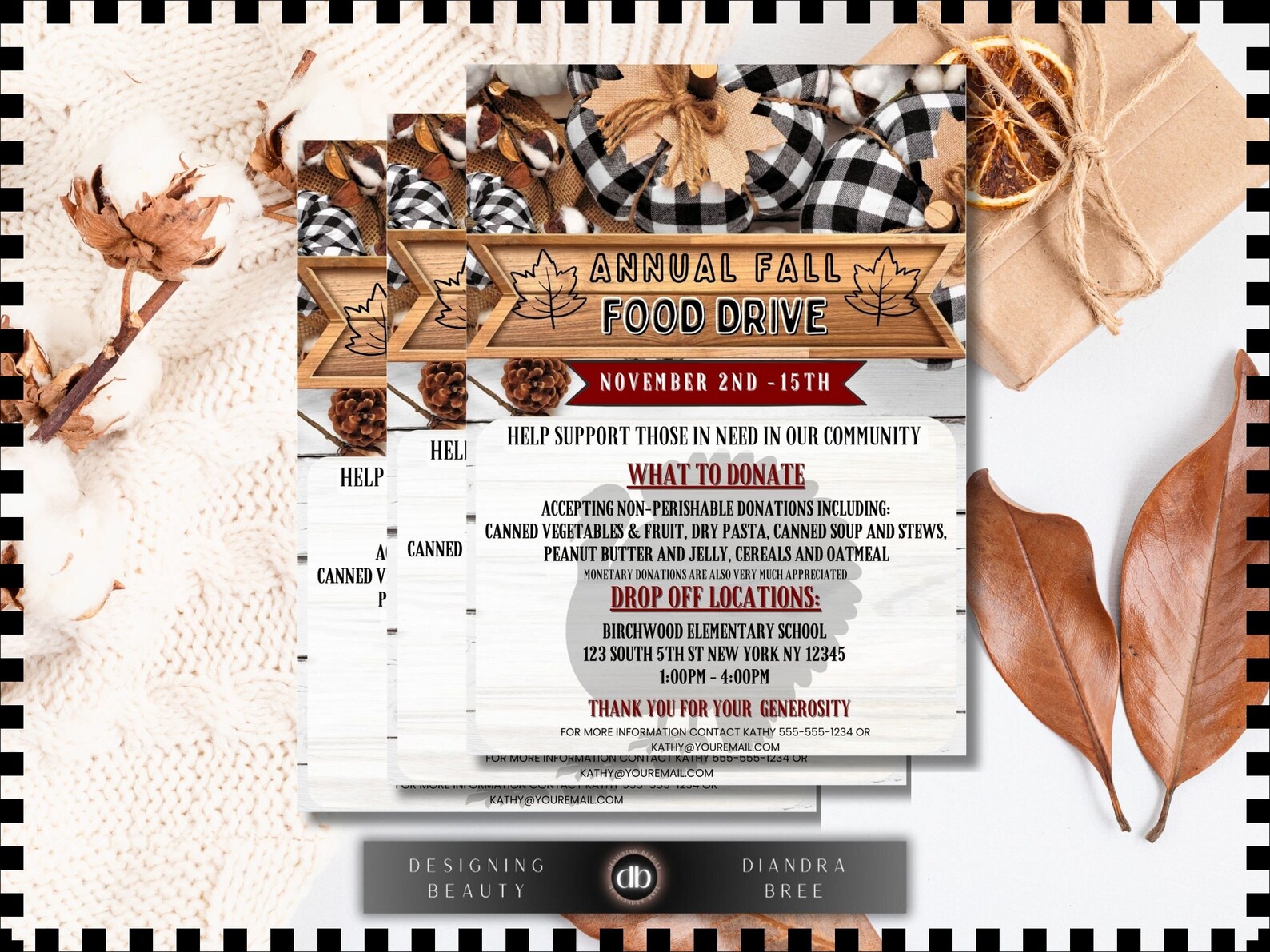 Editable Annual Fall Food Drive Flyer Community Hunger Drive Autumn ...