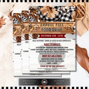 Editable Annual Fall Food Drive Flyer Community Hunger Drive Autumn ...