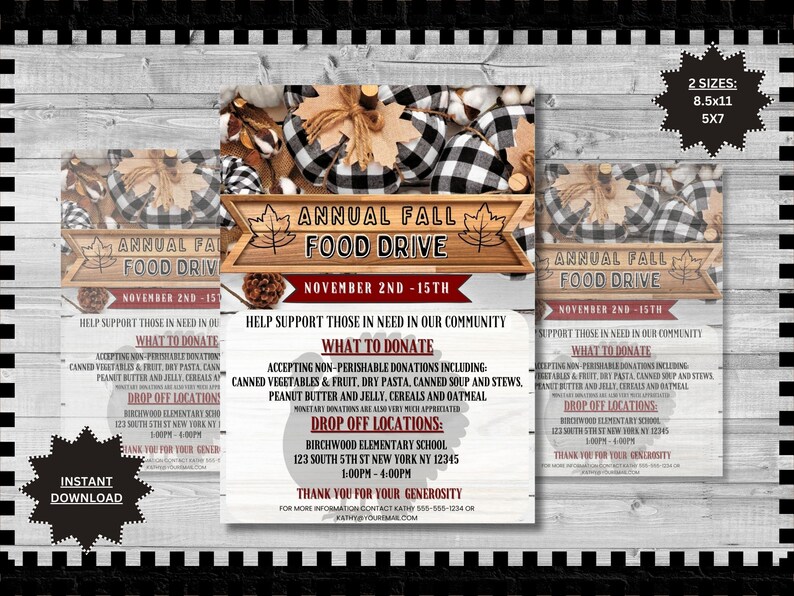 Editable Annual Fall Food Drive Flyer Community Hunger Drive Autumn ...