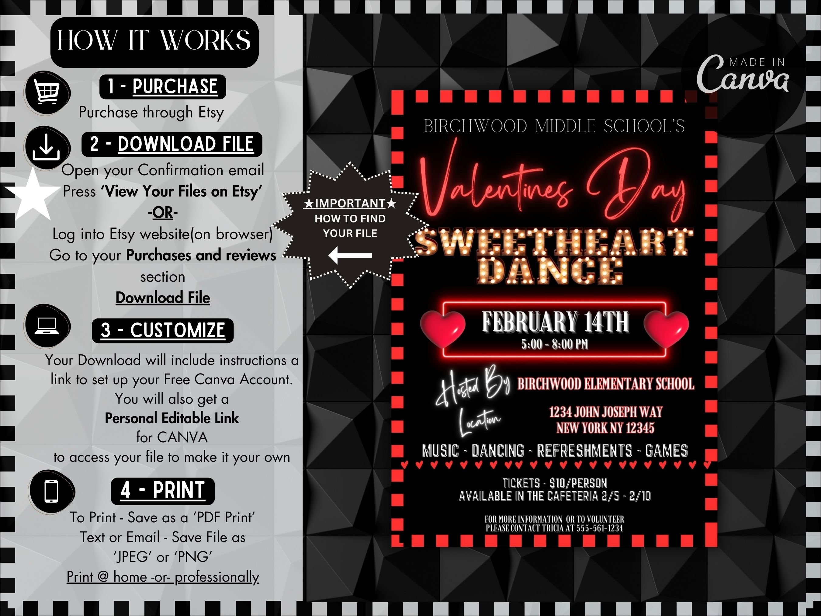 Editable Valentines Day Sweetheart Dance Flyer School Dance Flyer ...